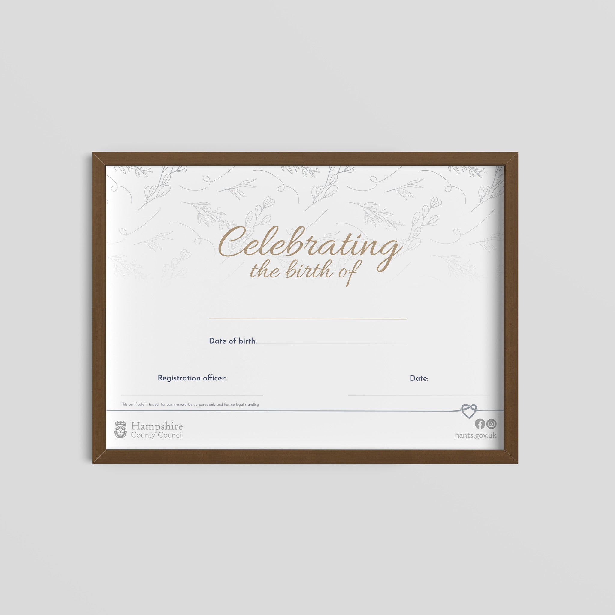 Commemorative Birth Certificate - Style 1 – Hampshire County Council Shop